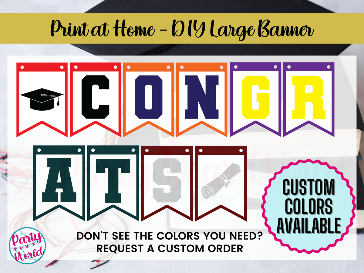 Printable DIY Graduation Banner | Black & Gold Congrats Banner – Party ...