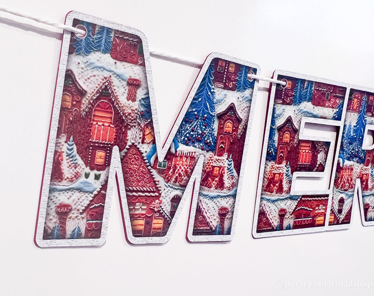 3D Merry Christmas Gingerbread Embroidery Style Banner – Party Your World