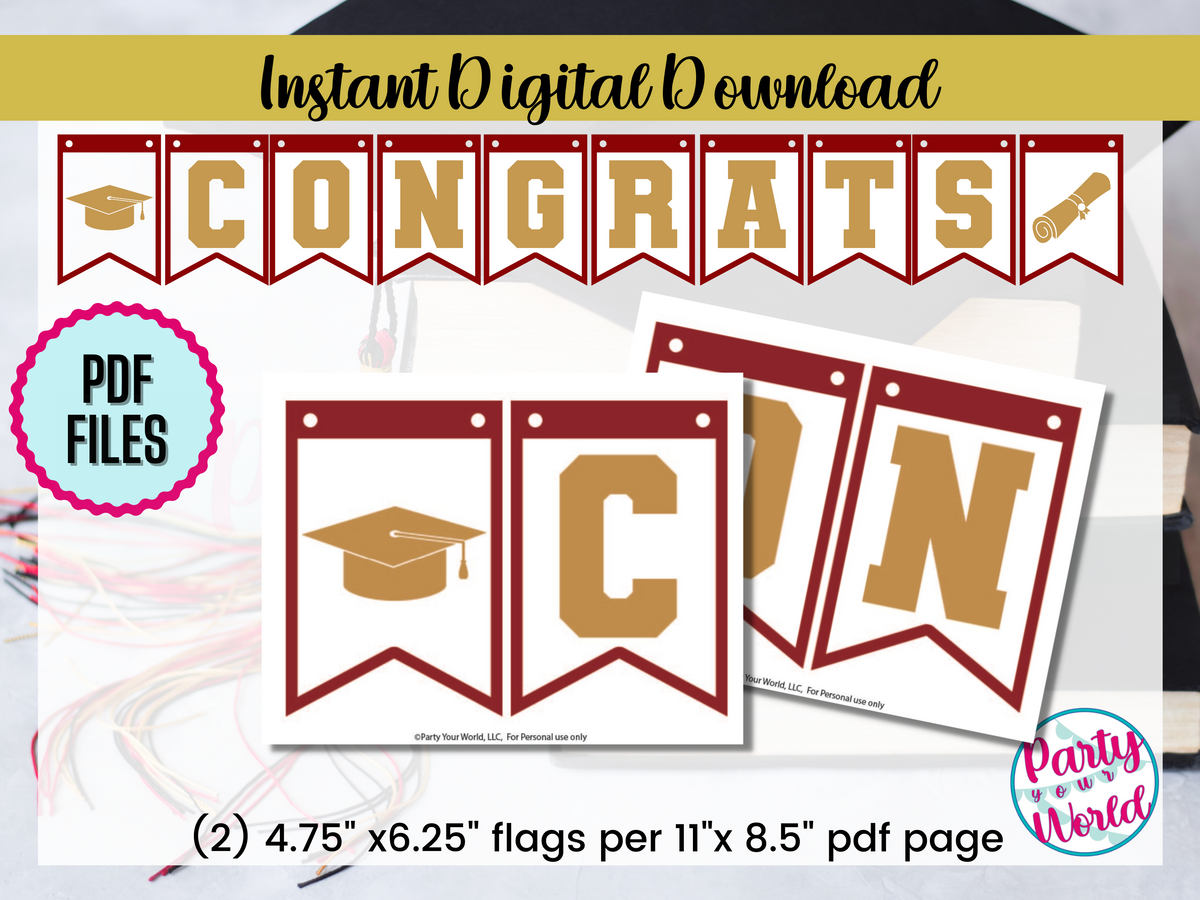 Printable DIY Graduation Banner | Maroon & Gold Congrats Banner – Party ...