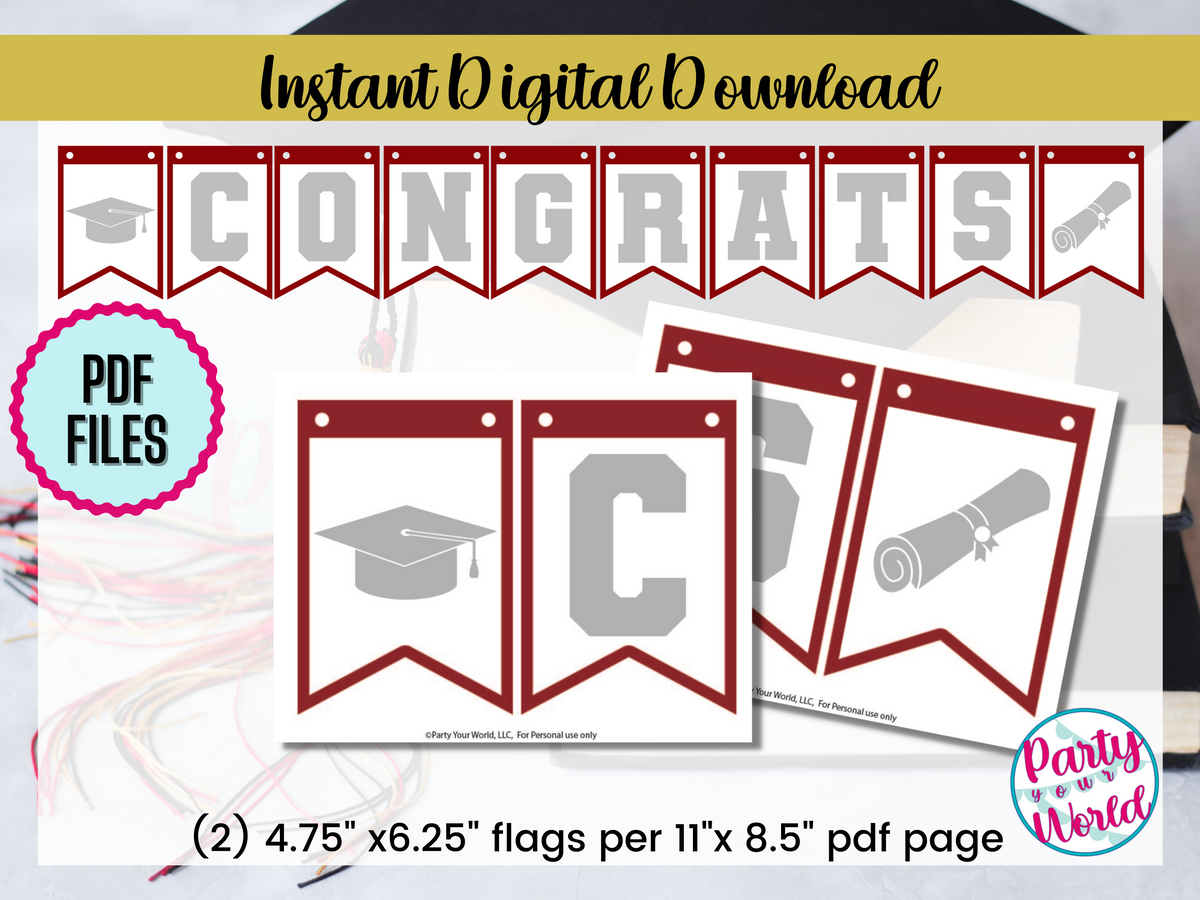 Printable DIY Graduation Banner | Maroon & Silver Congrats Banner ...