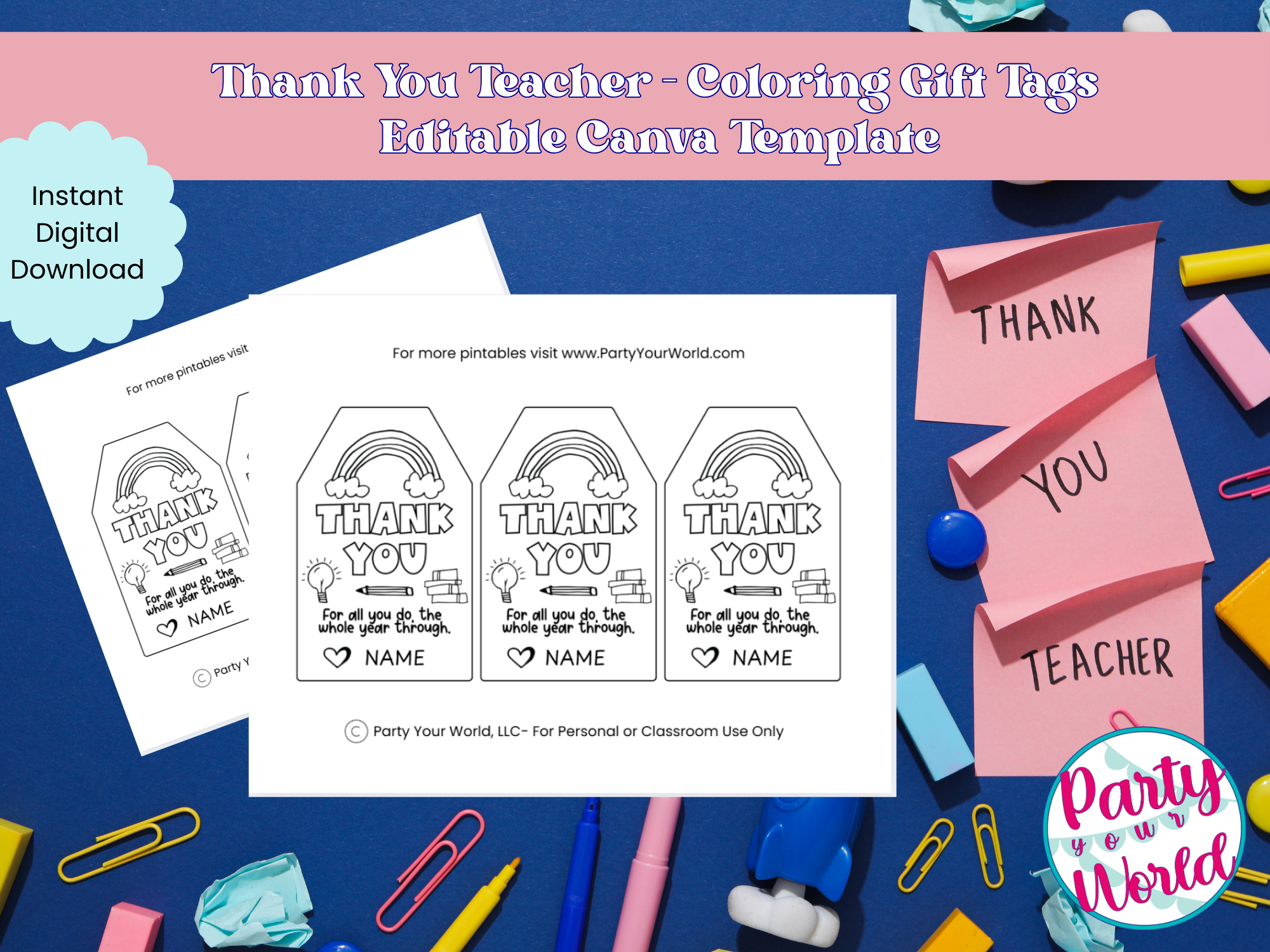 Editable Teacher Gift Tags – Printable Color-Your-Own Design – Party ...