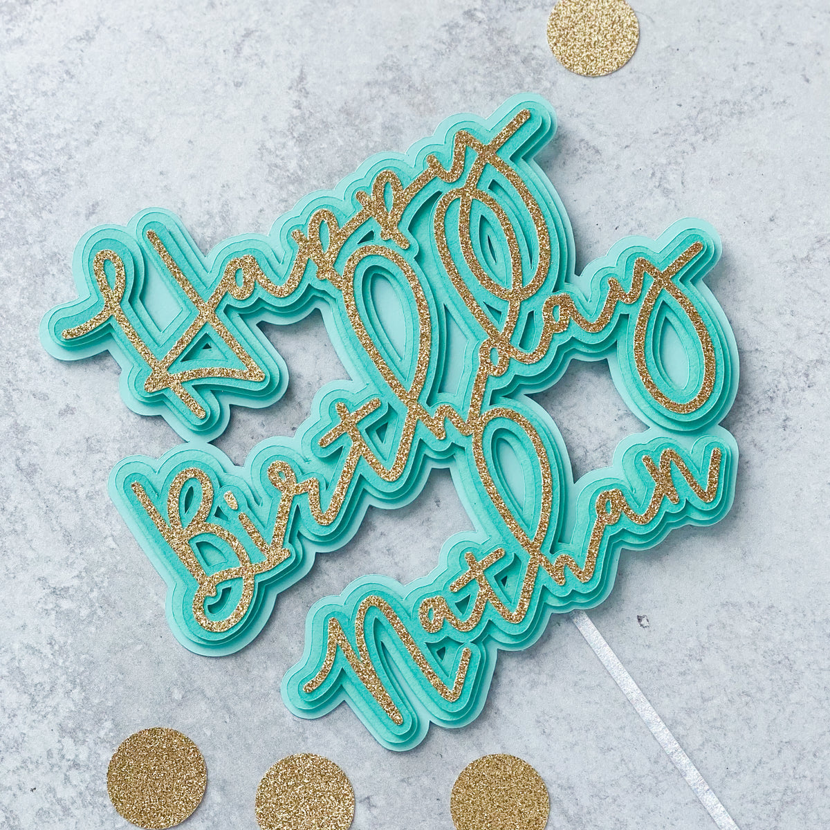 Teal Ombre Happy Birthday Cake Topper, Personalized Birthday Decoratio ...