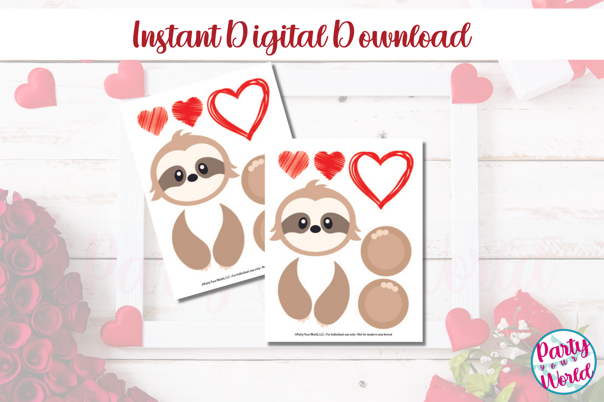 Printable Sloth Valentine's Day Mailbox/Bag Decorating Set – Party Your ...